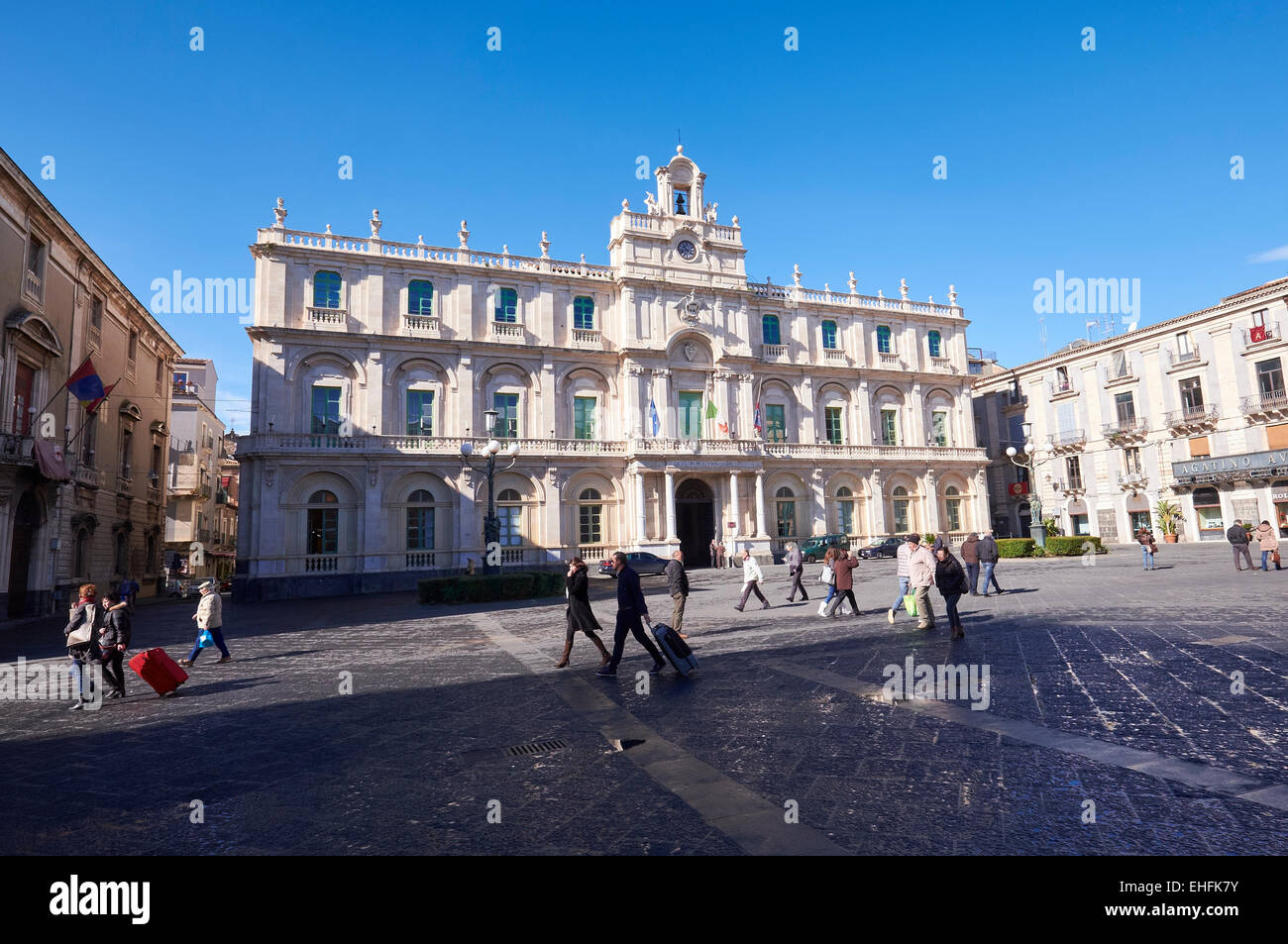 Tourists visiting Palazzo dell'Universita, Catania, Sicily, Italy ...