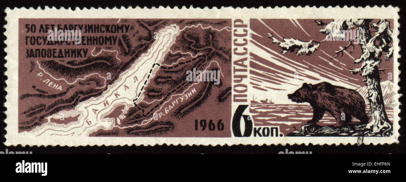 Postage stamp printed in USSR shows 50-year anniversary of Barguzinsky ...