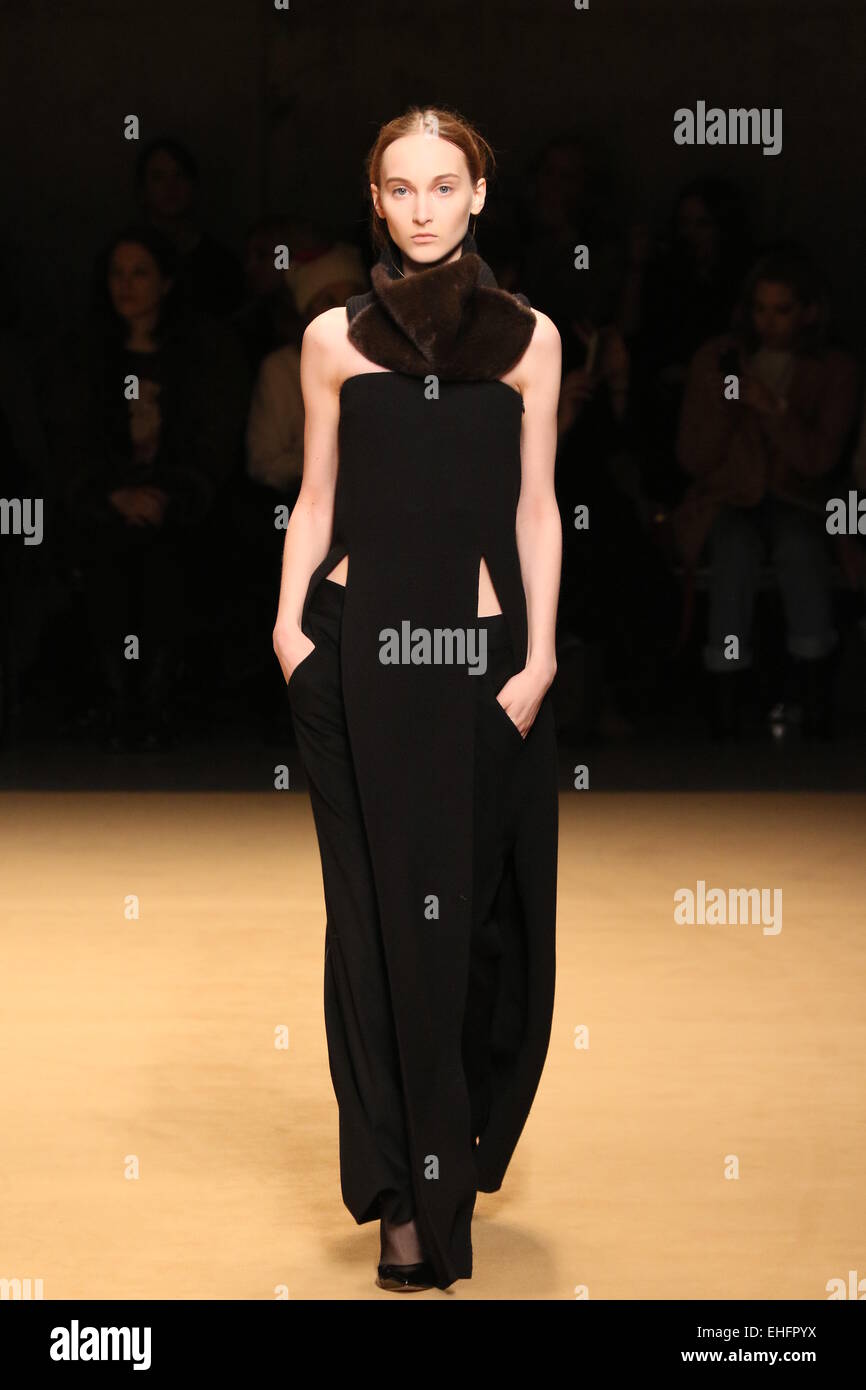A model walks in the Sally LaPointe Fashion show during MBFW Fall 2015 ...