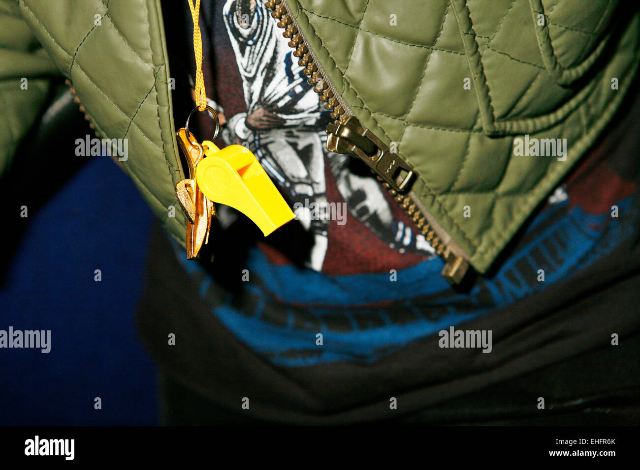 Close up of whistles round neck of raver at Trash at The End in London ...