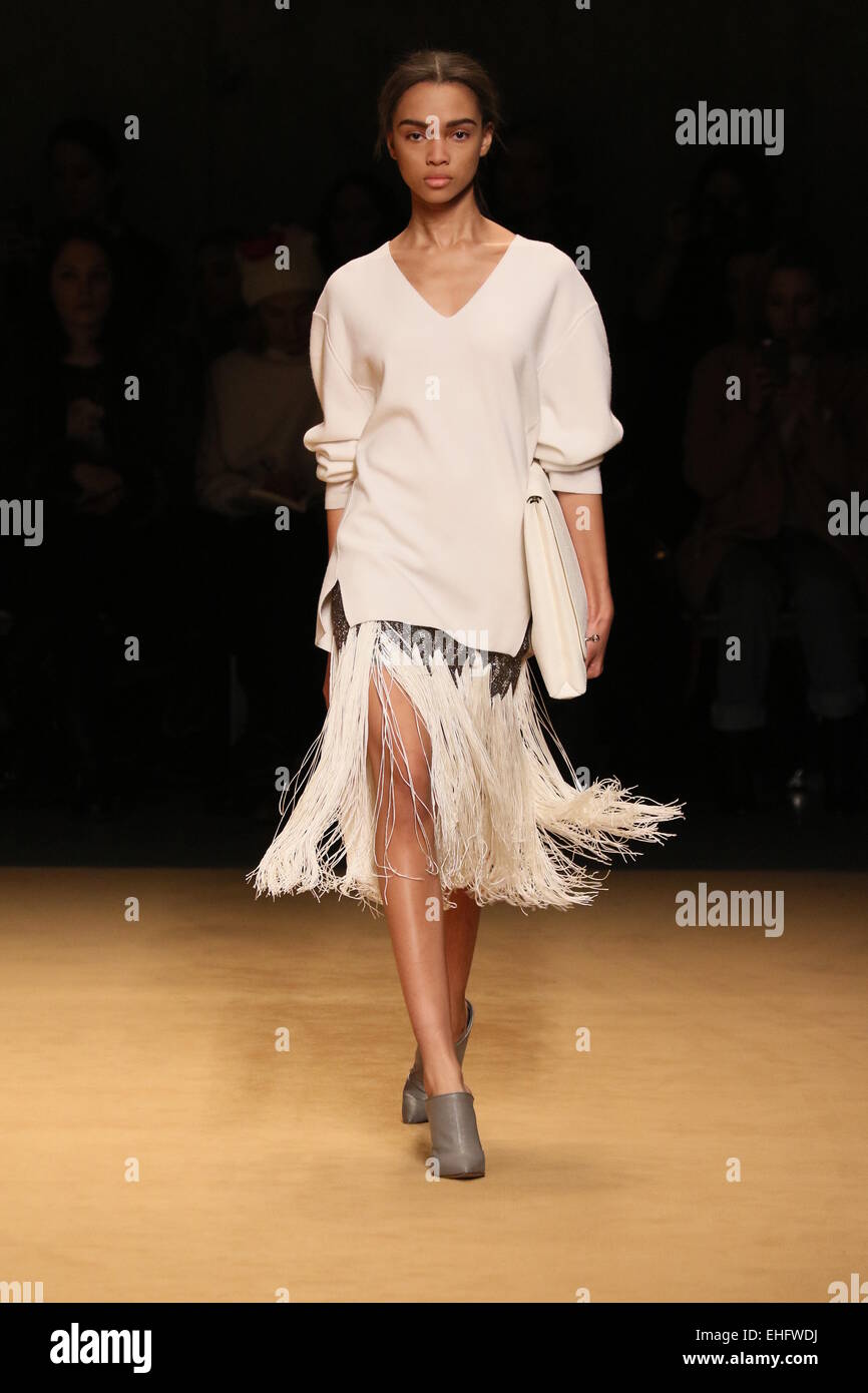 A model walks in the Sally LaPointe Fashion show during MBFW Fall 2015 ...