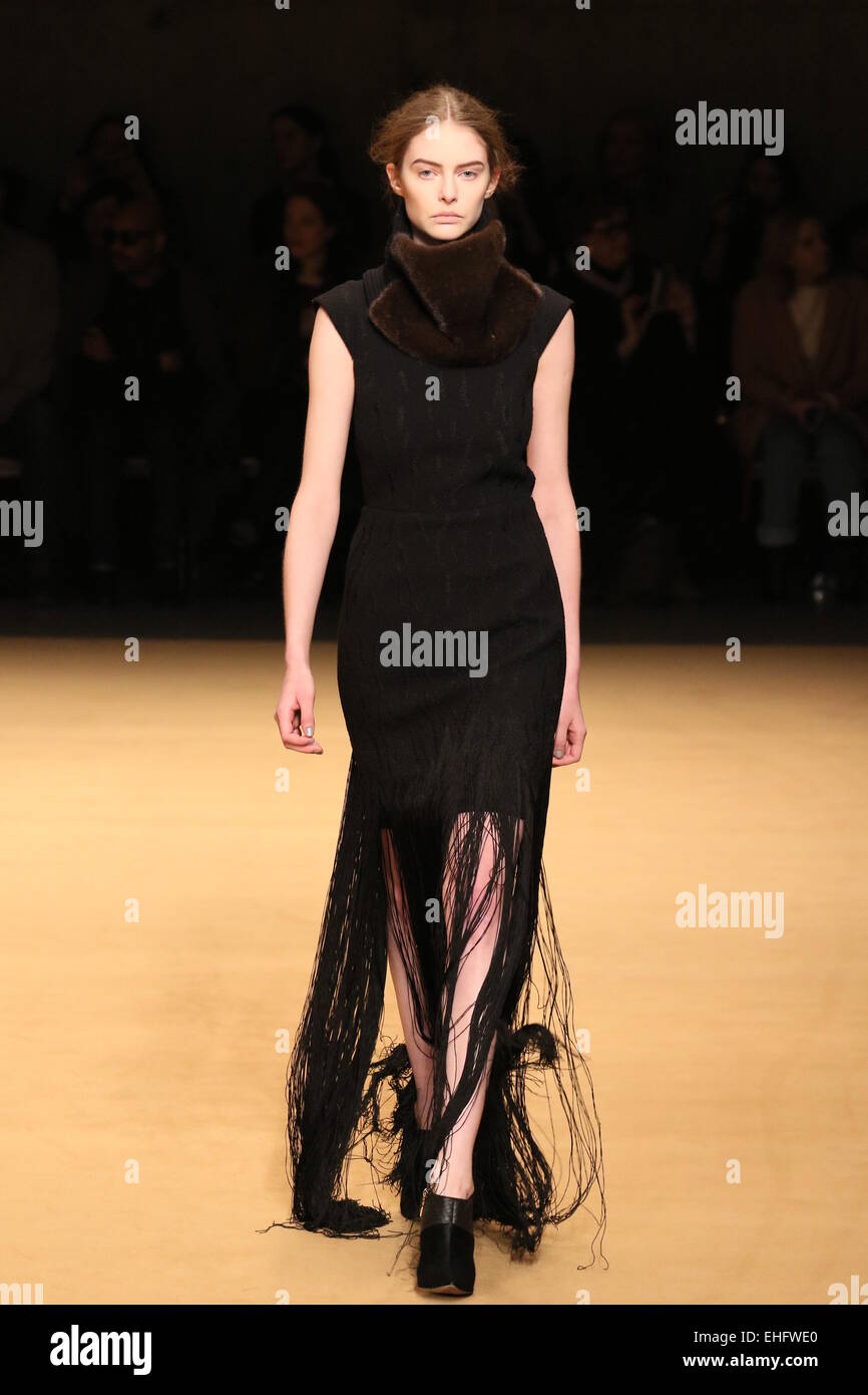 A model walks in the Sally LaPointe Fashion show during MBFW Fall 2015 ...