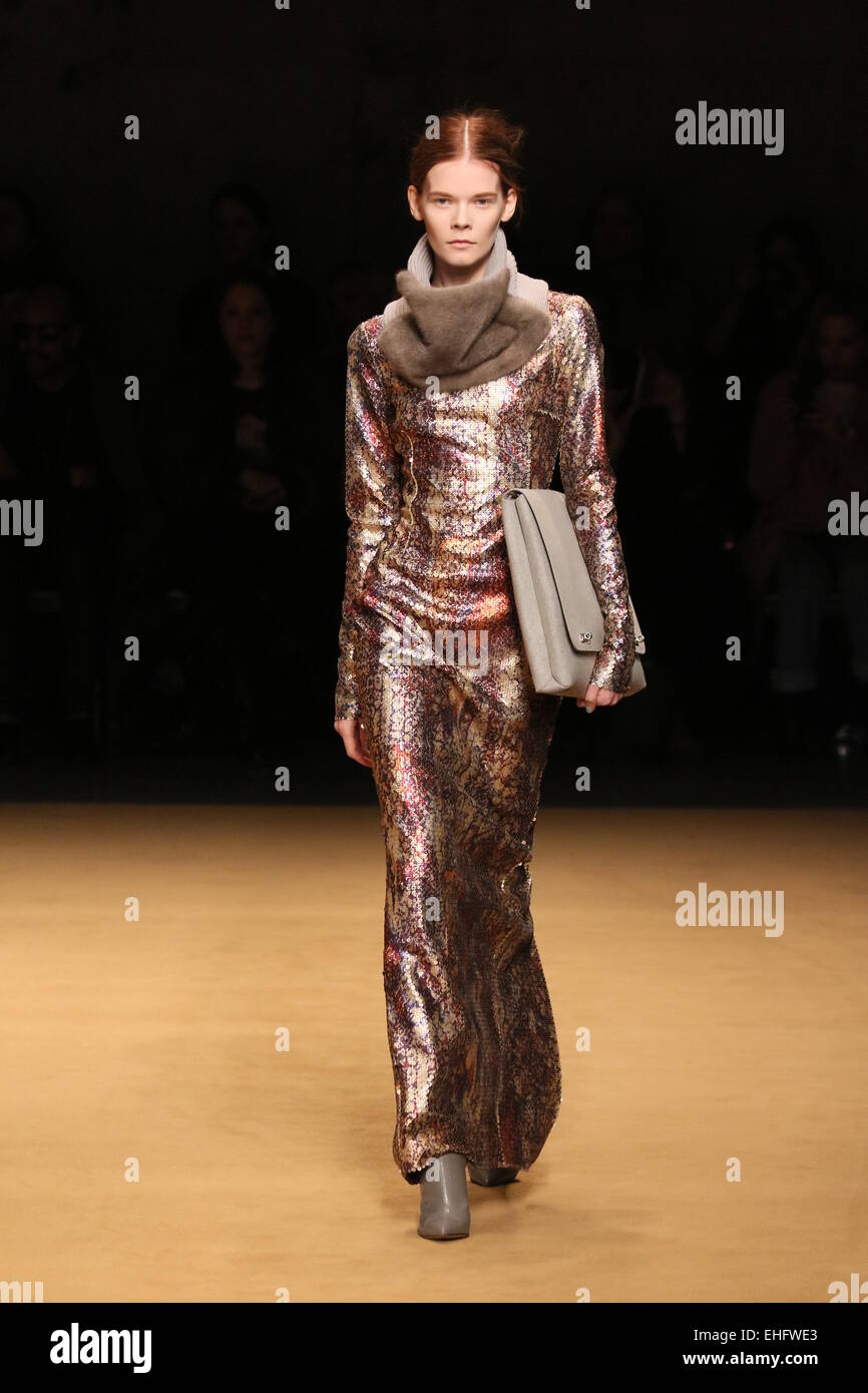 A model walks in the Sally LaPointe Fashion show during MBFW Fall 2015 ...