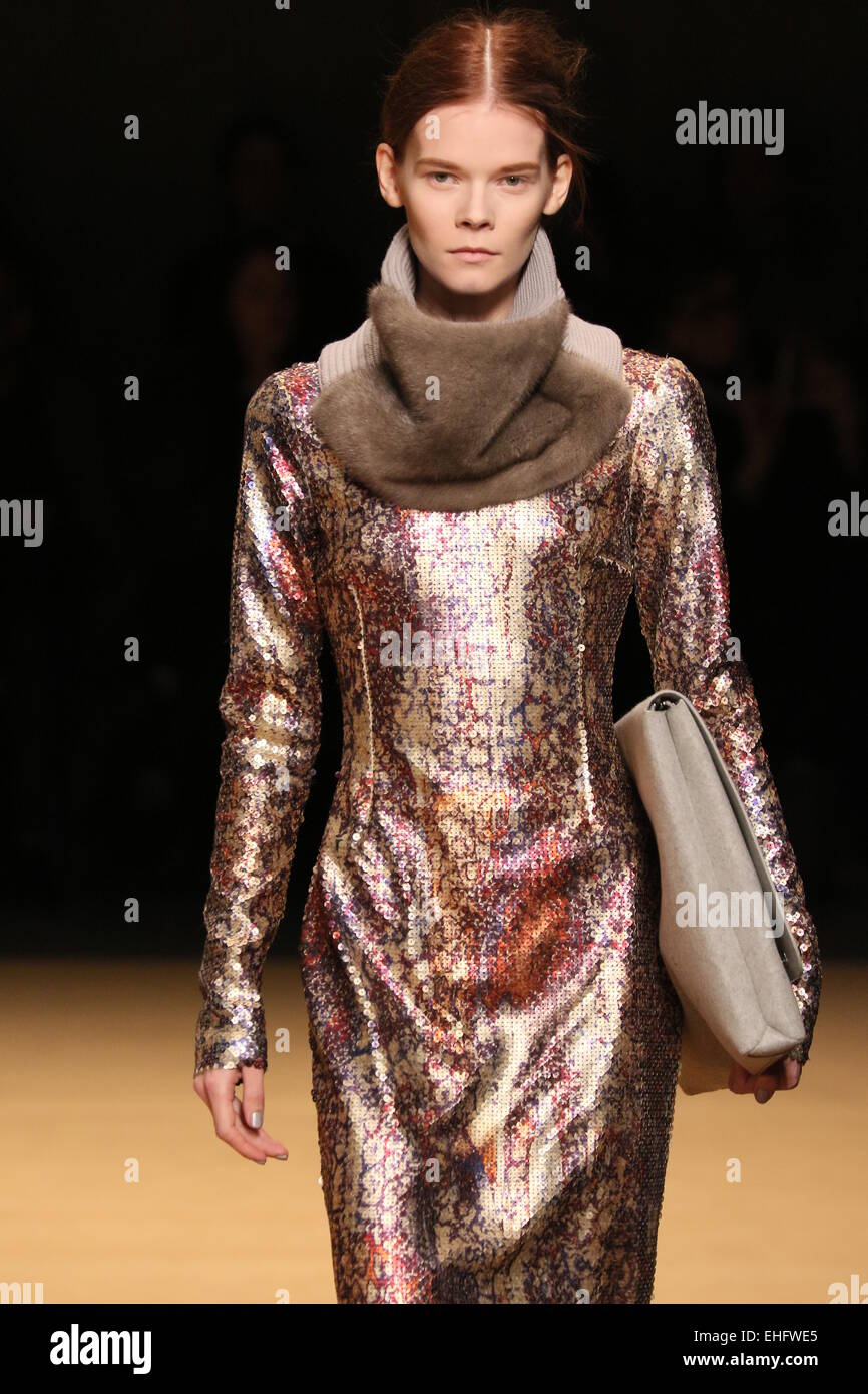 A model walks in the Sally LaPointe Fashion show during MBFW Fall 2015 ...