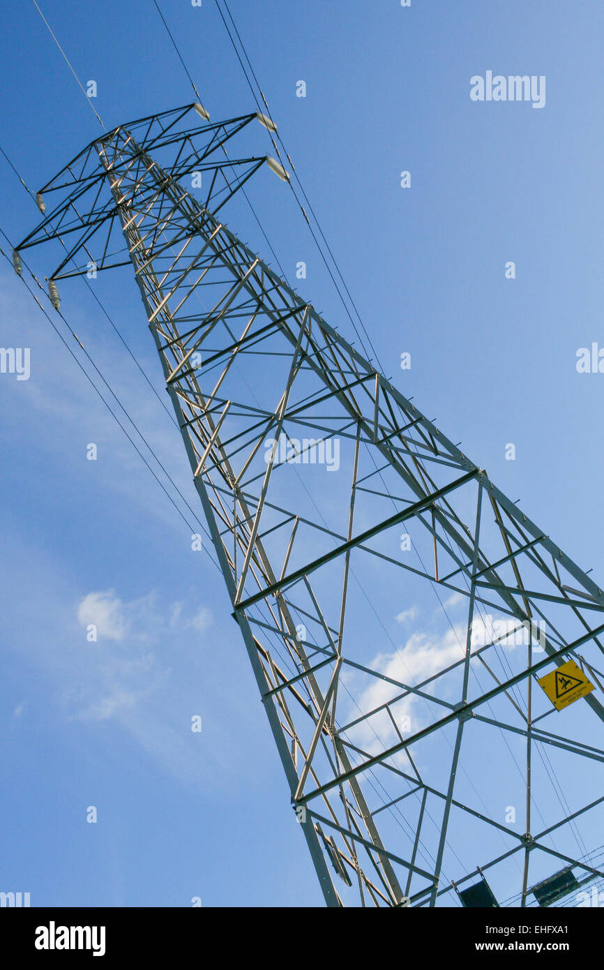 Looking up at an electricity pylon Stock Photo - Alamy
