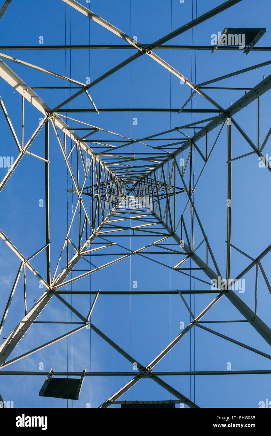 Looking up through a power pylon Stock Photo - Alamy