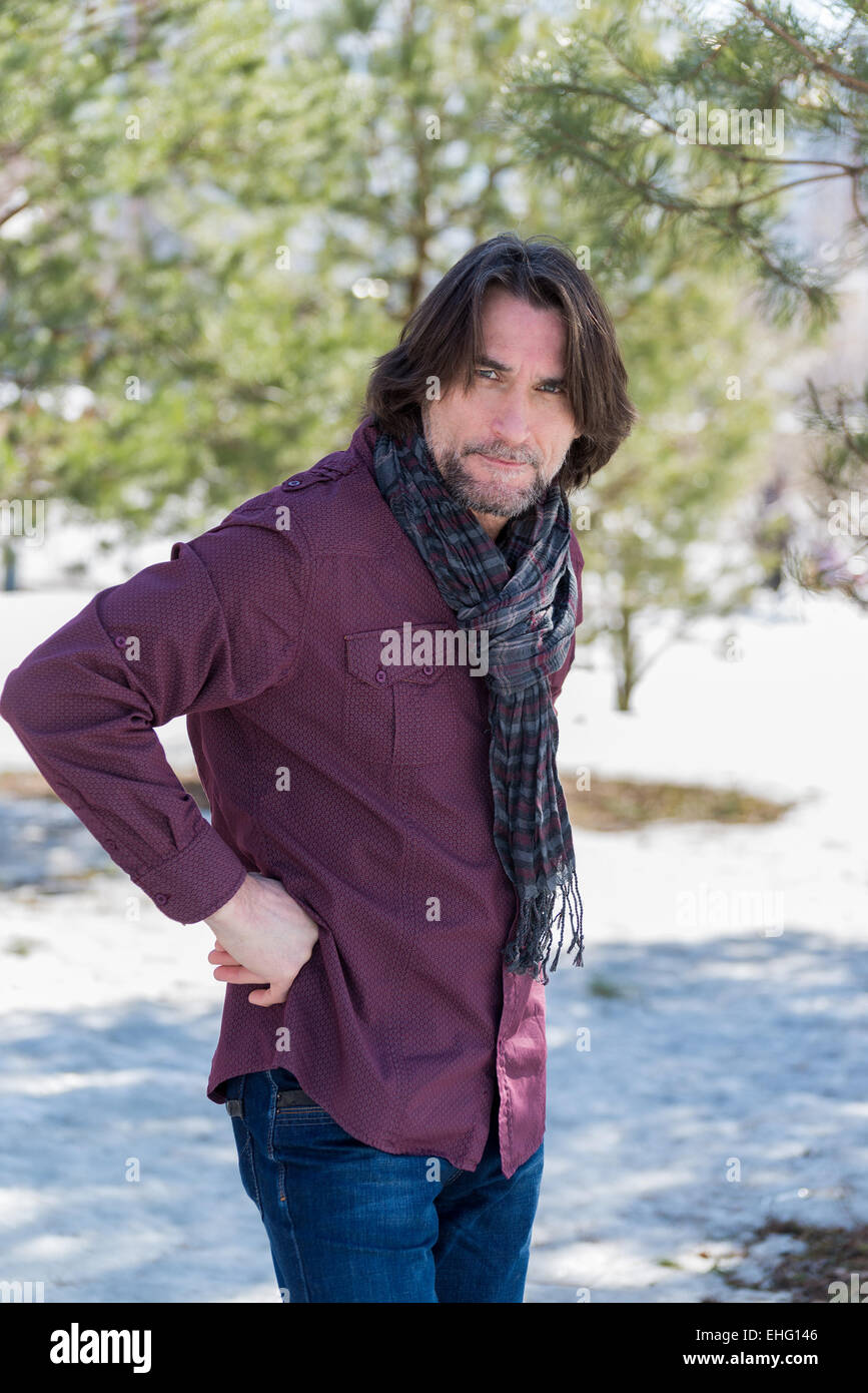 Portrait of a middle-aged man in nature Stock Photo - Alamy