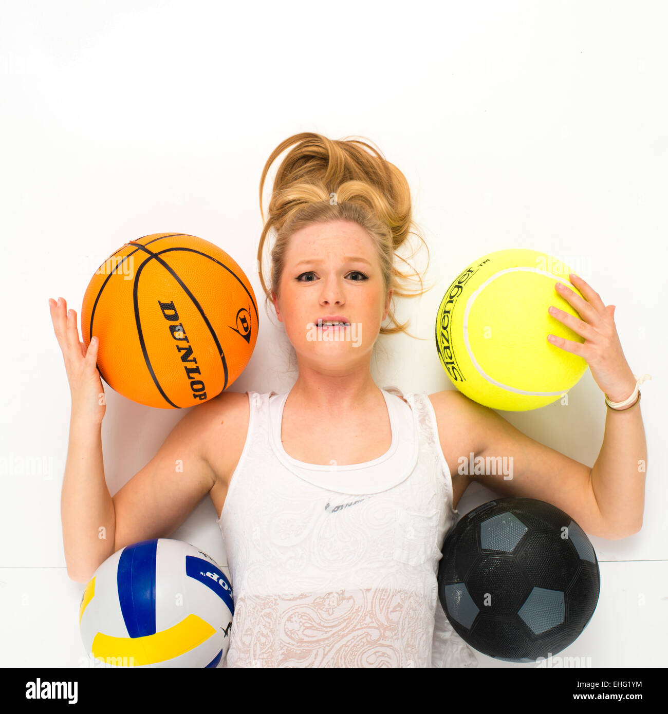 A young sporty fit woman 19 year old teenage girl wearing sportwear ...