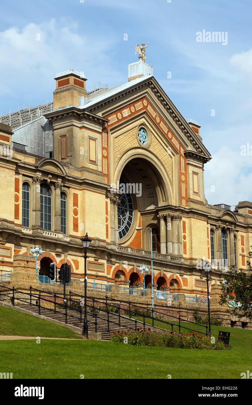 Architectural detail on the façade of Alexandra Palace, in North London ...