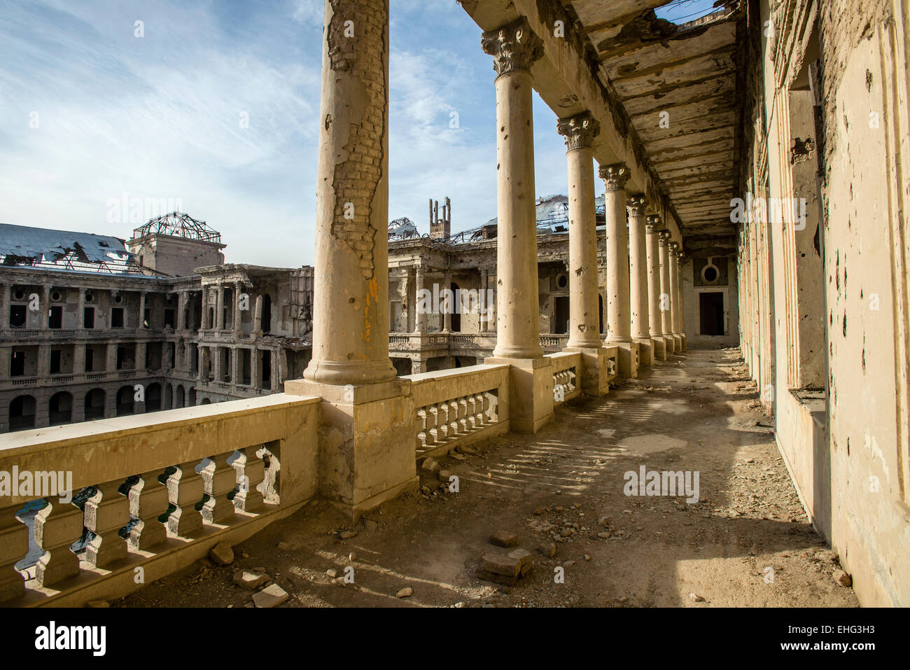 Ruined corridor of Darul Aman Palace during Mujahideen factions fought ...