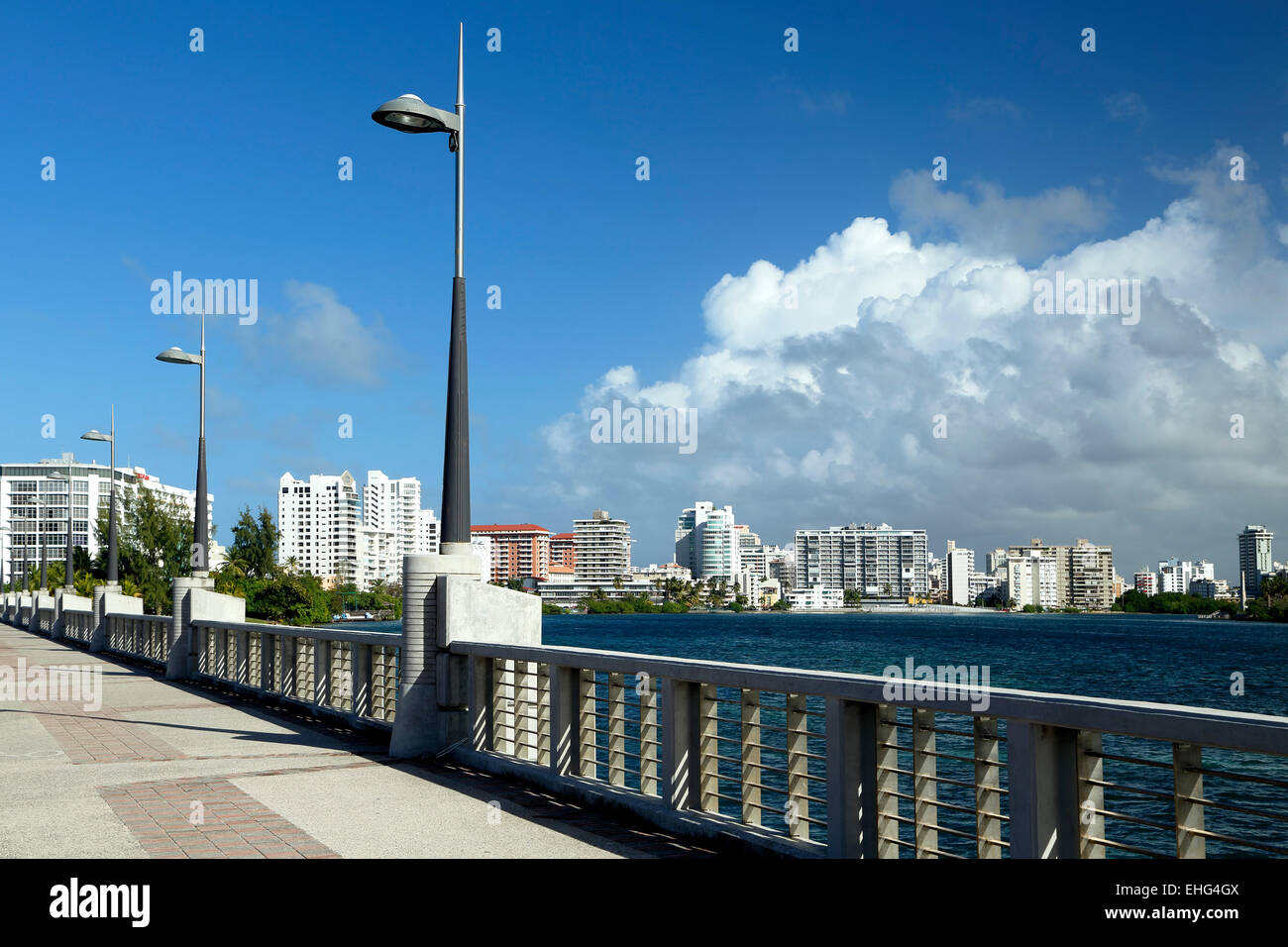 Dos Hermanos Bridge, El Condado Lagoon and El Condado skyline, San Juan ...