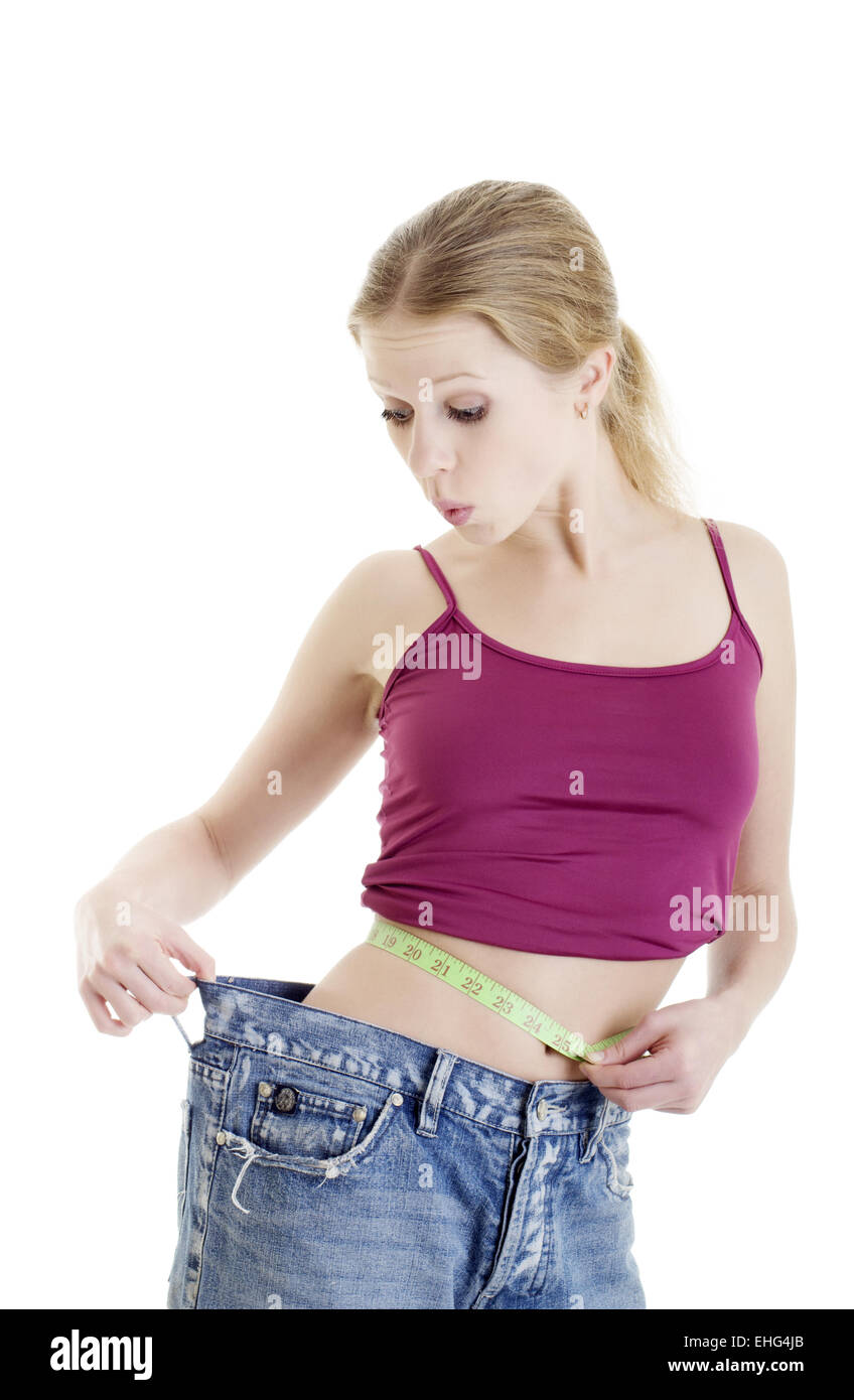 pretty girl in jeans lost weight Stock Photo - Alamy