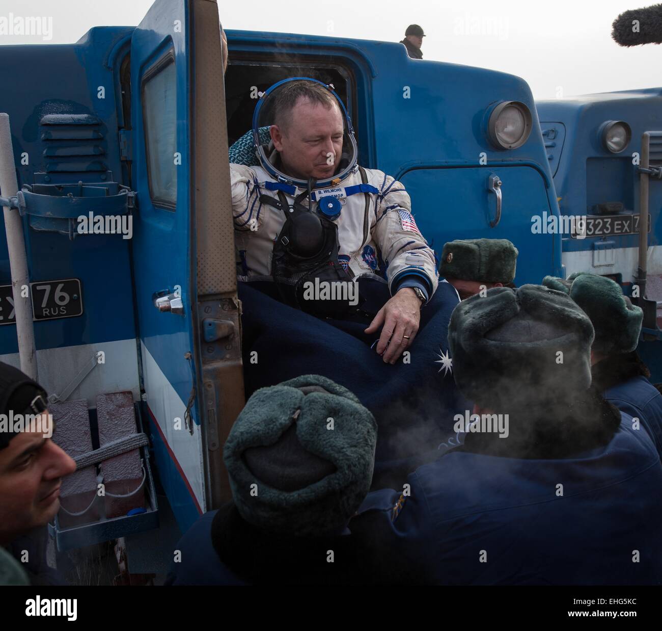 ISS Expedition 42 commander Barry Wilmore of NASA, is carried to the ...
