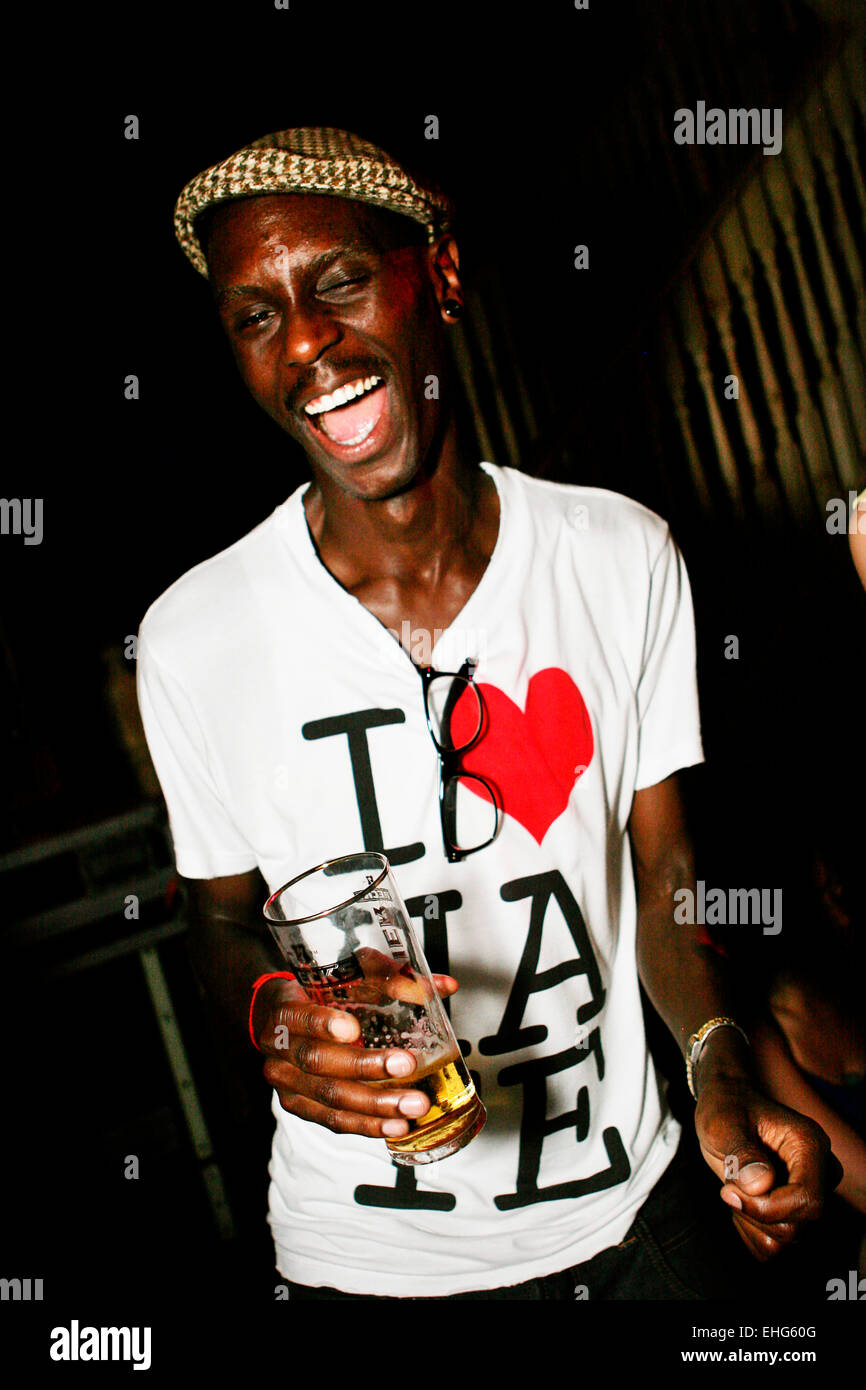 Cool guy laughing at Bastard Batty Bass Shoreditch London Stock Photo ...