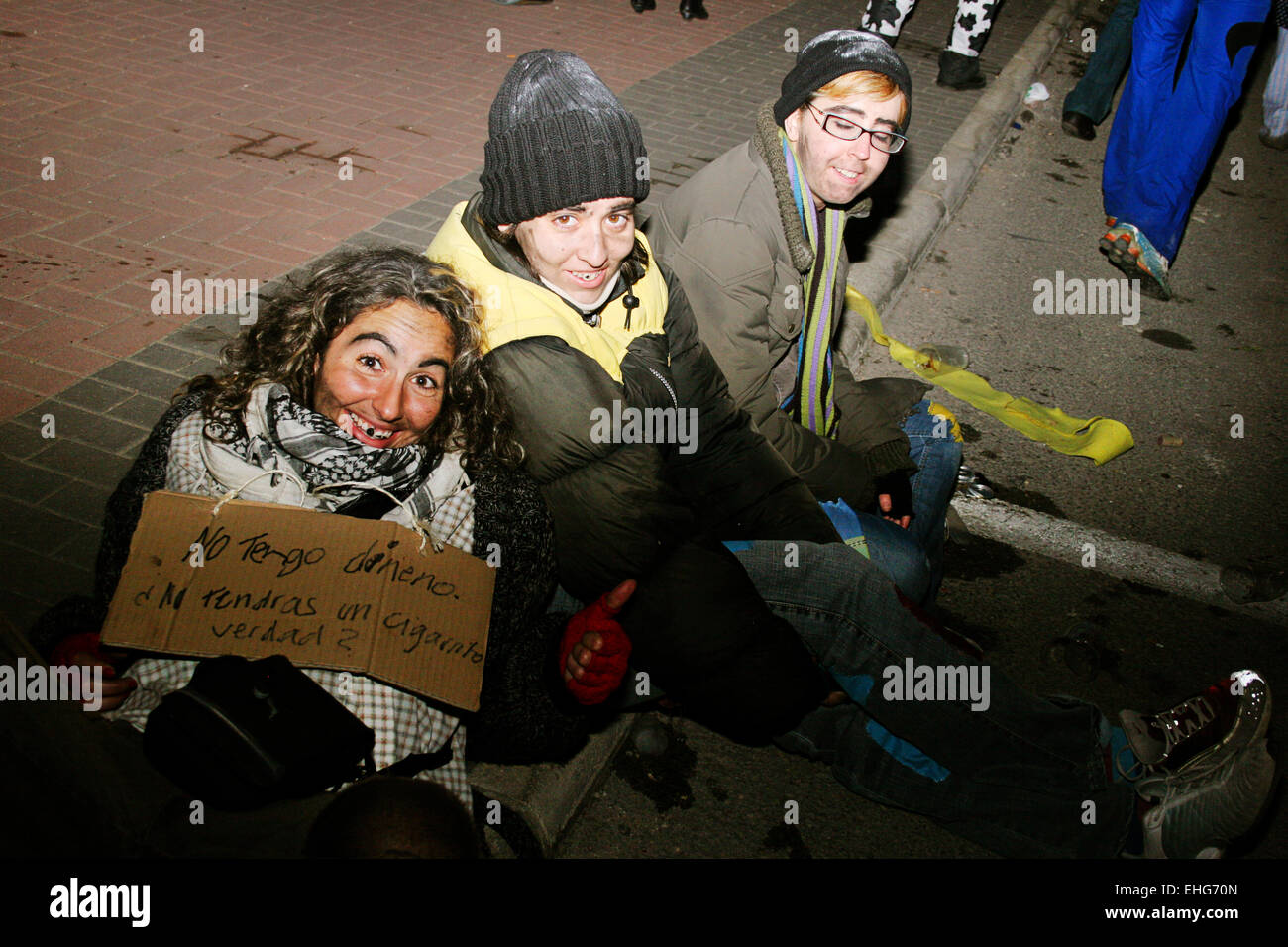 Friends dressed up as homeless people at the Pego festival Spain Stock ...