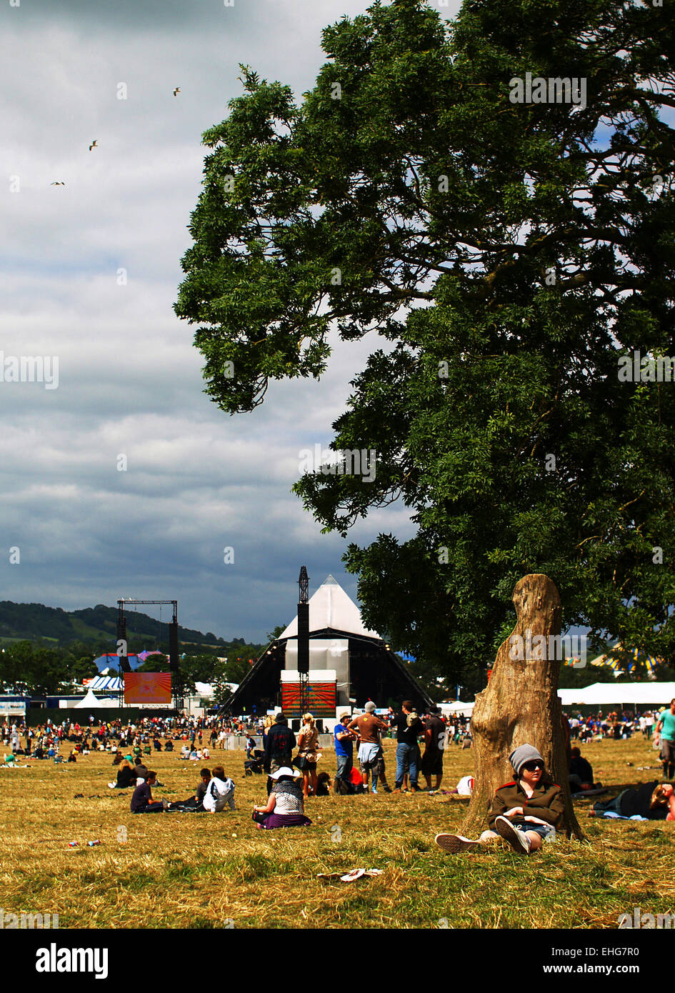 Pyramid stage from a distance at Glastonbury 2008 Stock Photo - Alamy