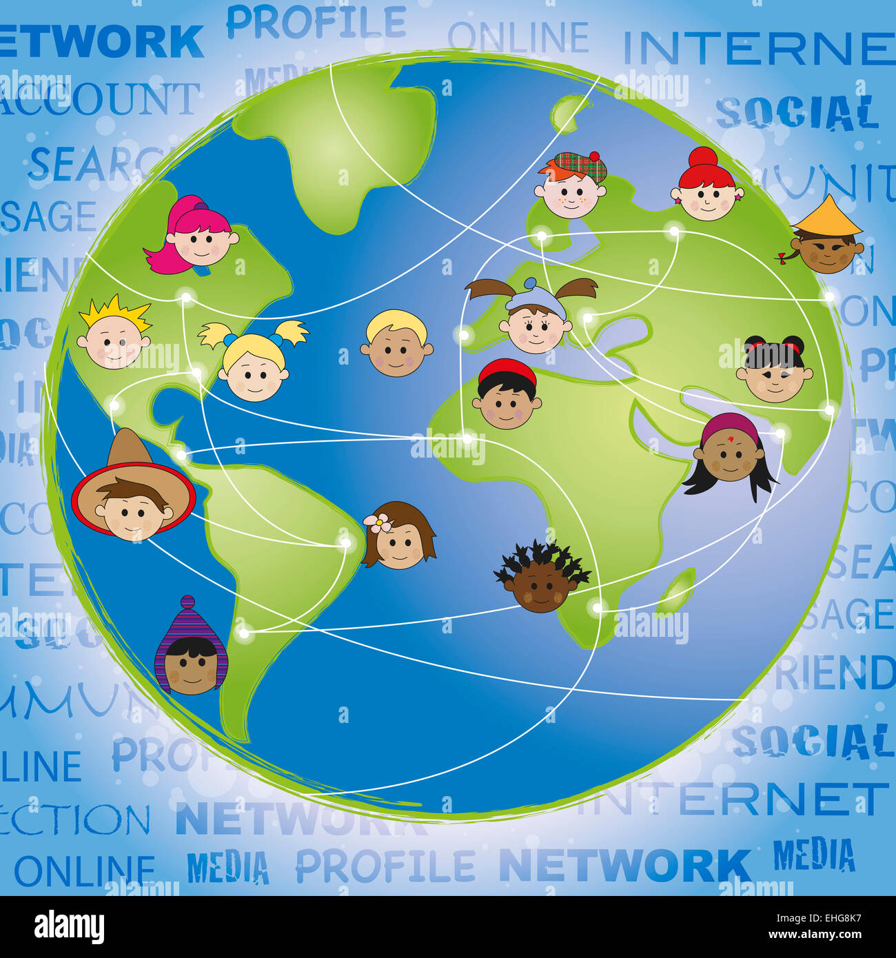 illustration of network with happy faces Stock Photo - Alamy