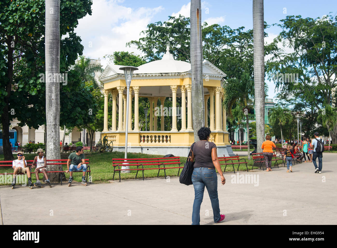 Cuba Santa Clara Parque Leoncio Vidal trees tree bench benches gazebo ...