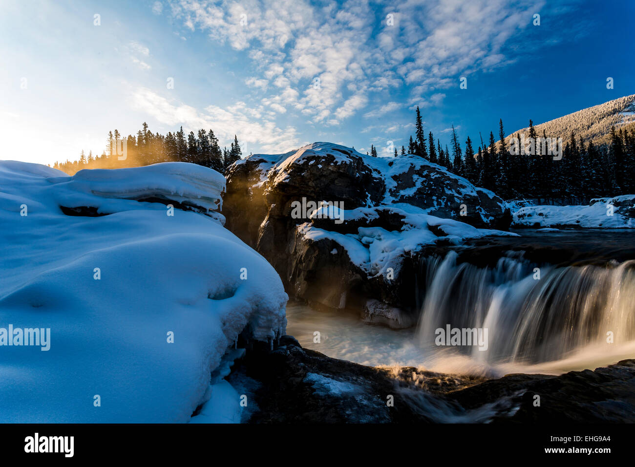 Morning at Elbow Falls, Kananaskis Country, Alberta Stock Photo - Alamy