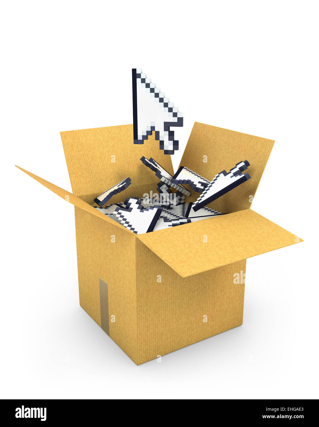 Arrow cursor flies from box of cursors Stock Photo - Alamy