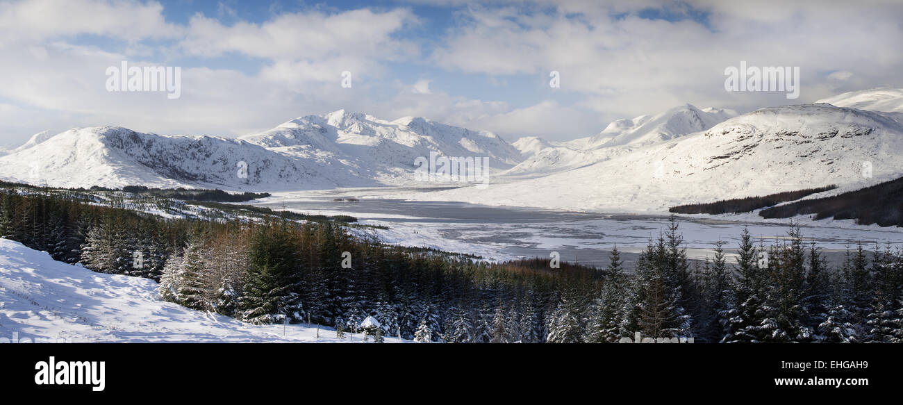 Panorama of Loch Loyne, Frozen in Winter, With Surrounding Mountains ...