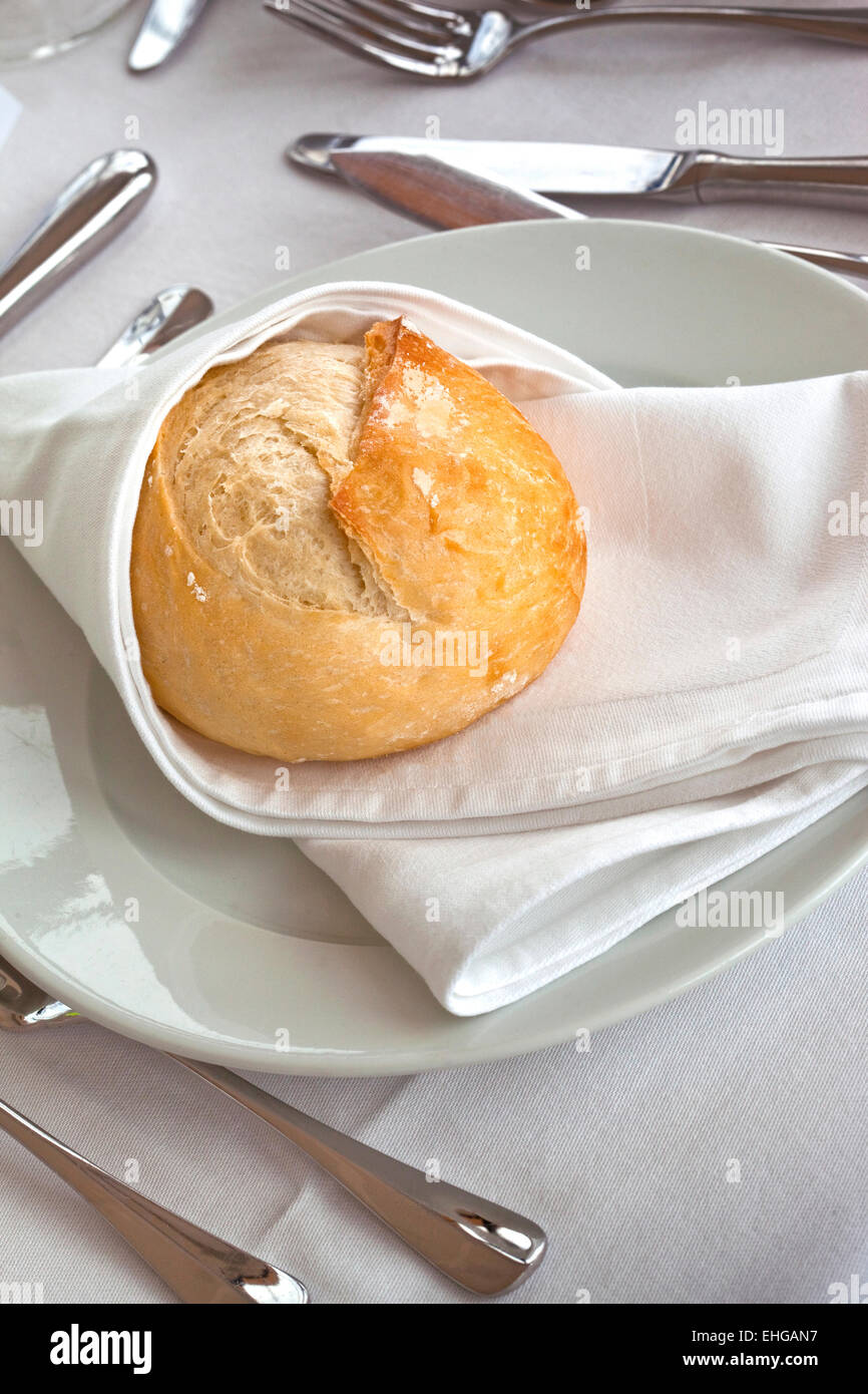 Bread and table set in a restaurant Stock Photo - Alamy