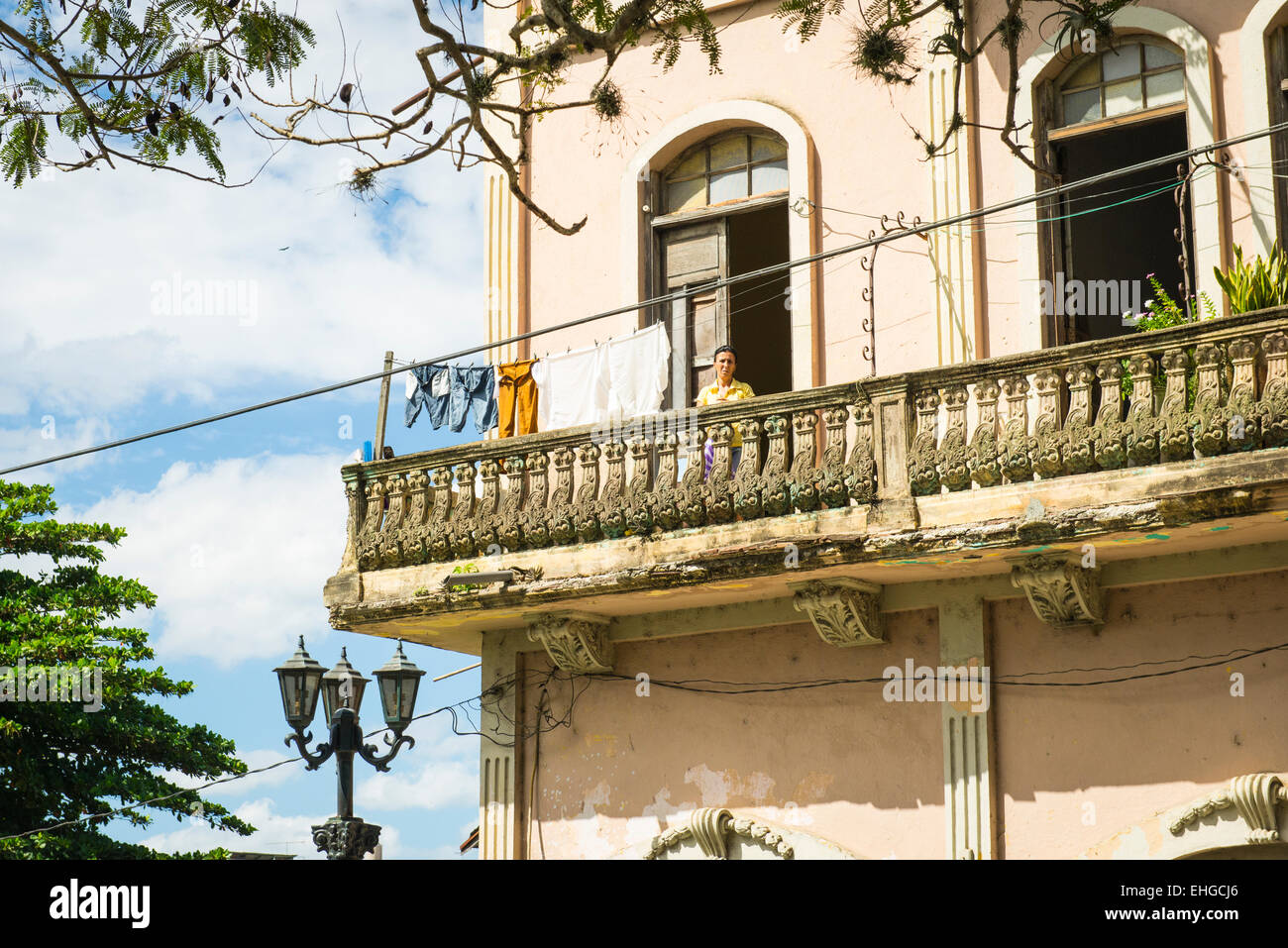 Cuba Santa Clara typical house balcony washing shutters electric wires ...