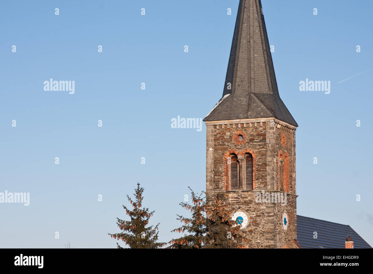 blue sky with church Stock Photo - Alamy