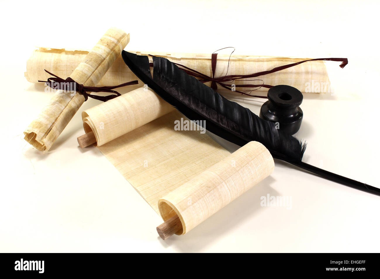 papyrus scroll with quill Stock Photo - Alamy