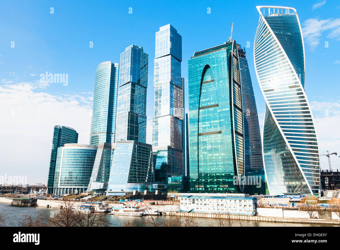 Towers of Moscow City business district in sunny spring day Stock Photo ...