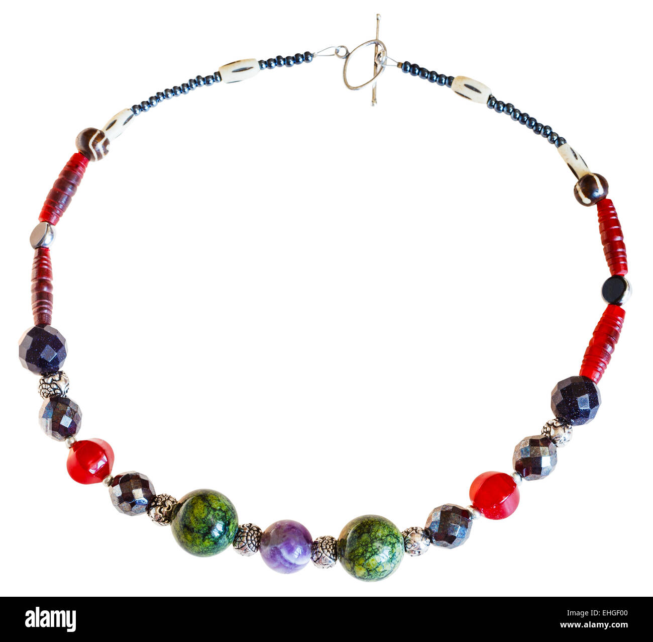 round necklace from mineral stones (jade, ivory, serpentine, jasper ...