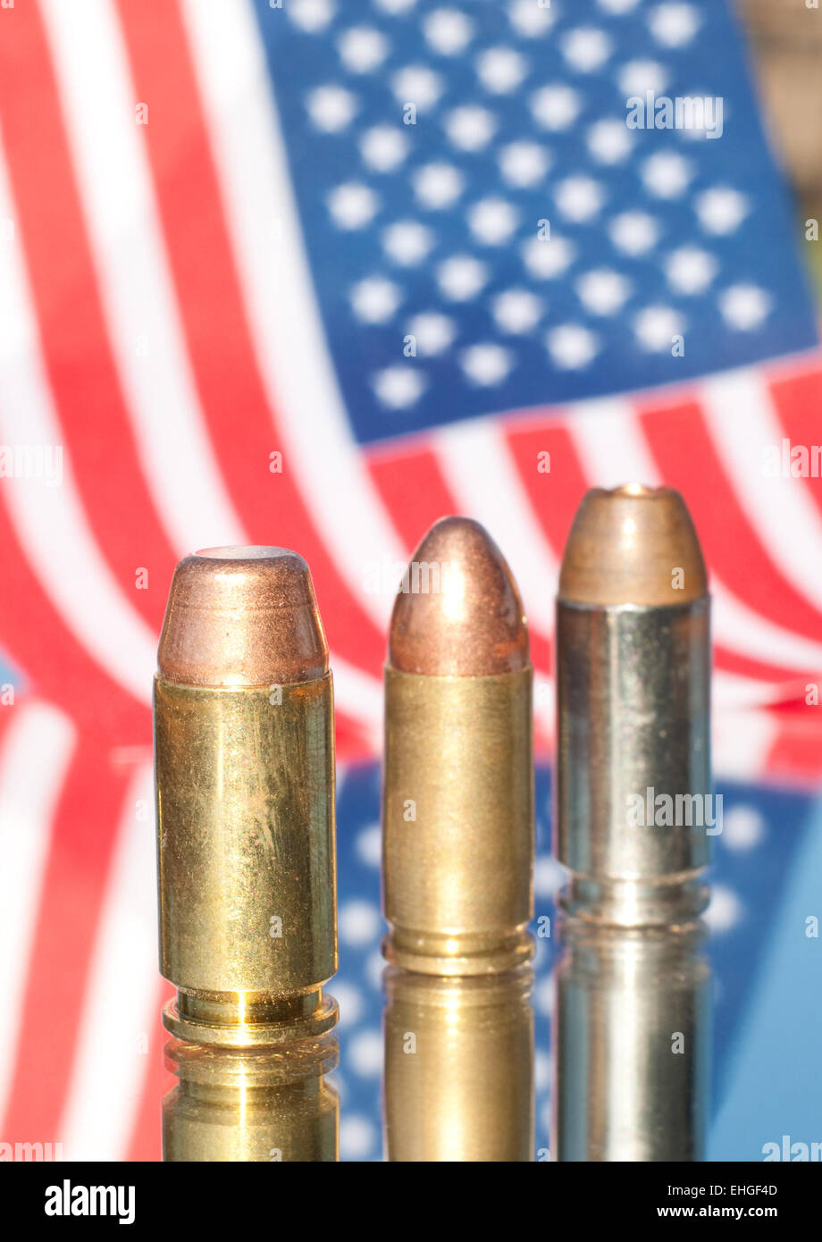 Three bullets on US flag background - concept of homeland defense Stock ...