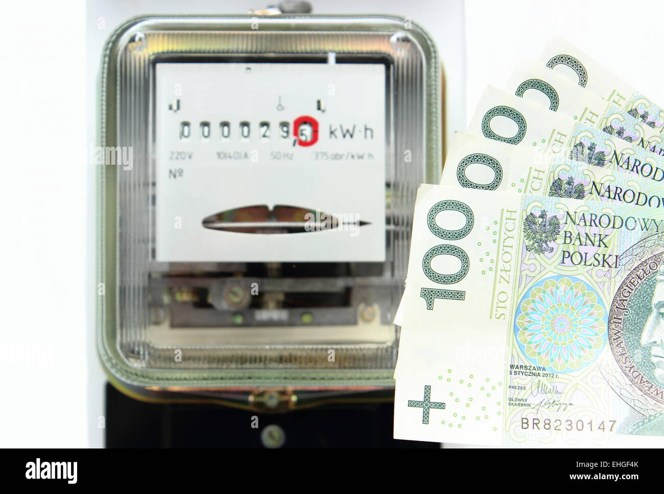 Money and electric energy meter old electromechanical type, power meter ...