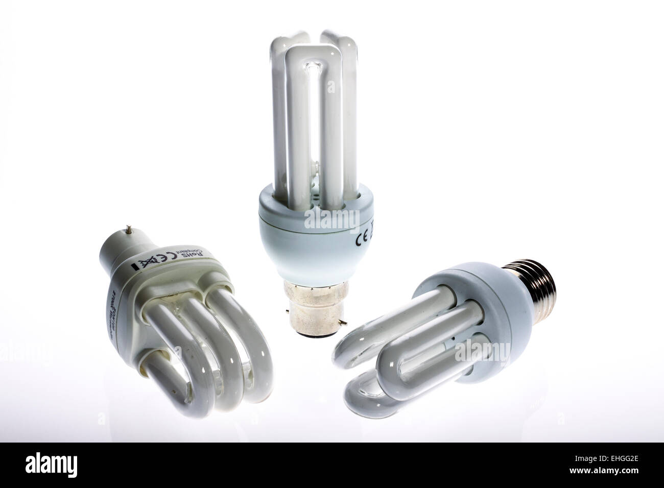 Low energy fluorescent light bulbs isolated on a white background Stock ...