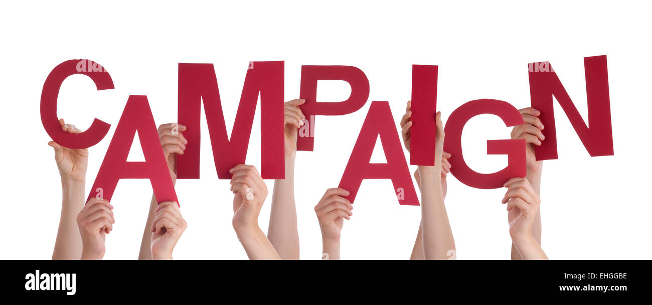 Many Caucasian People And Hands Holding Red Letters Or Characters ...