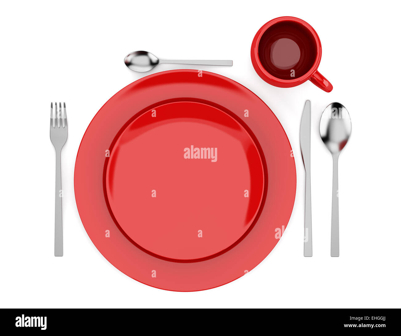 top view of red table setting isolated on white background Stock Photo ...