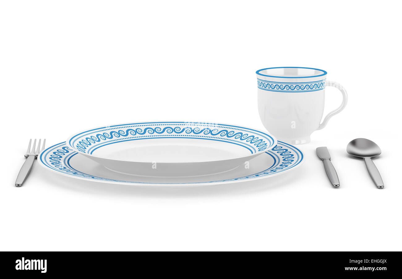 table setting with cup isolated on white background Stock Photo - Alamy