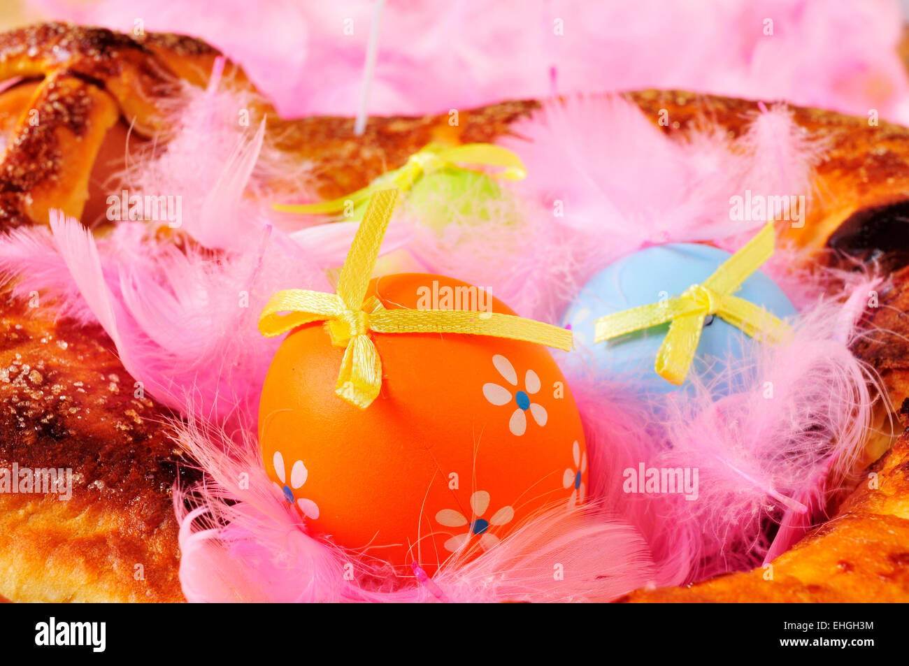 closeup of a traditional mona de pascua typical in Spain, a cake with ...