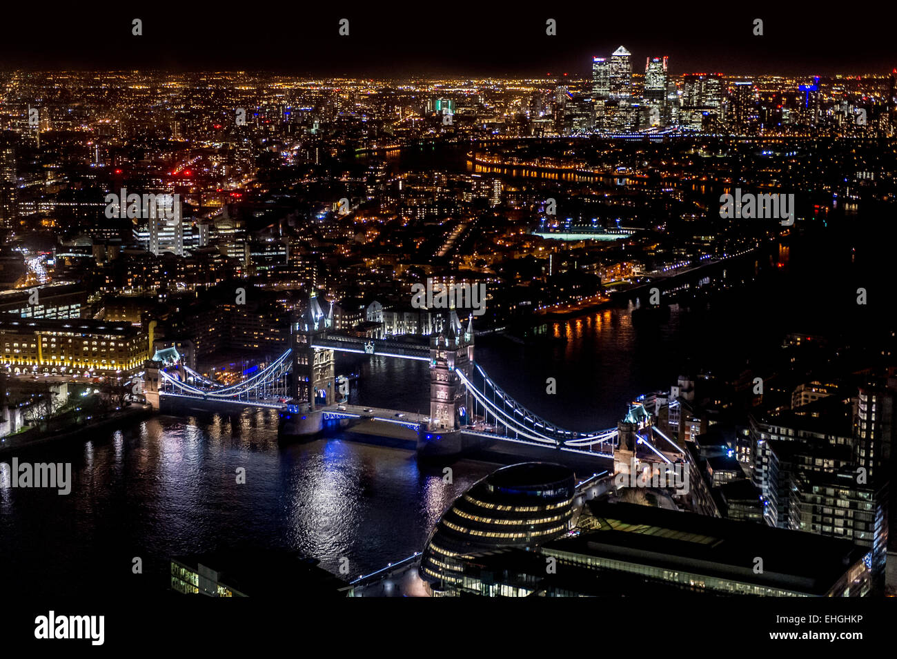 A view over London at night looking over the City of London with Tower ...