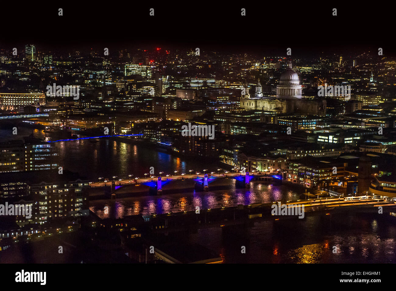 A view over London at night looking over the West End with the London ...