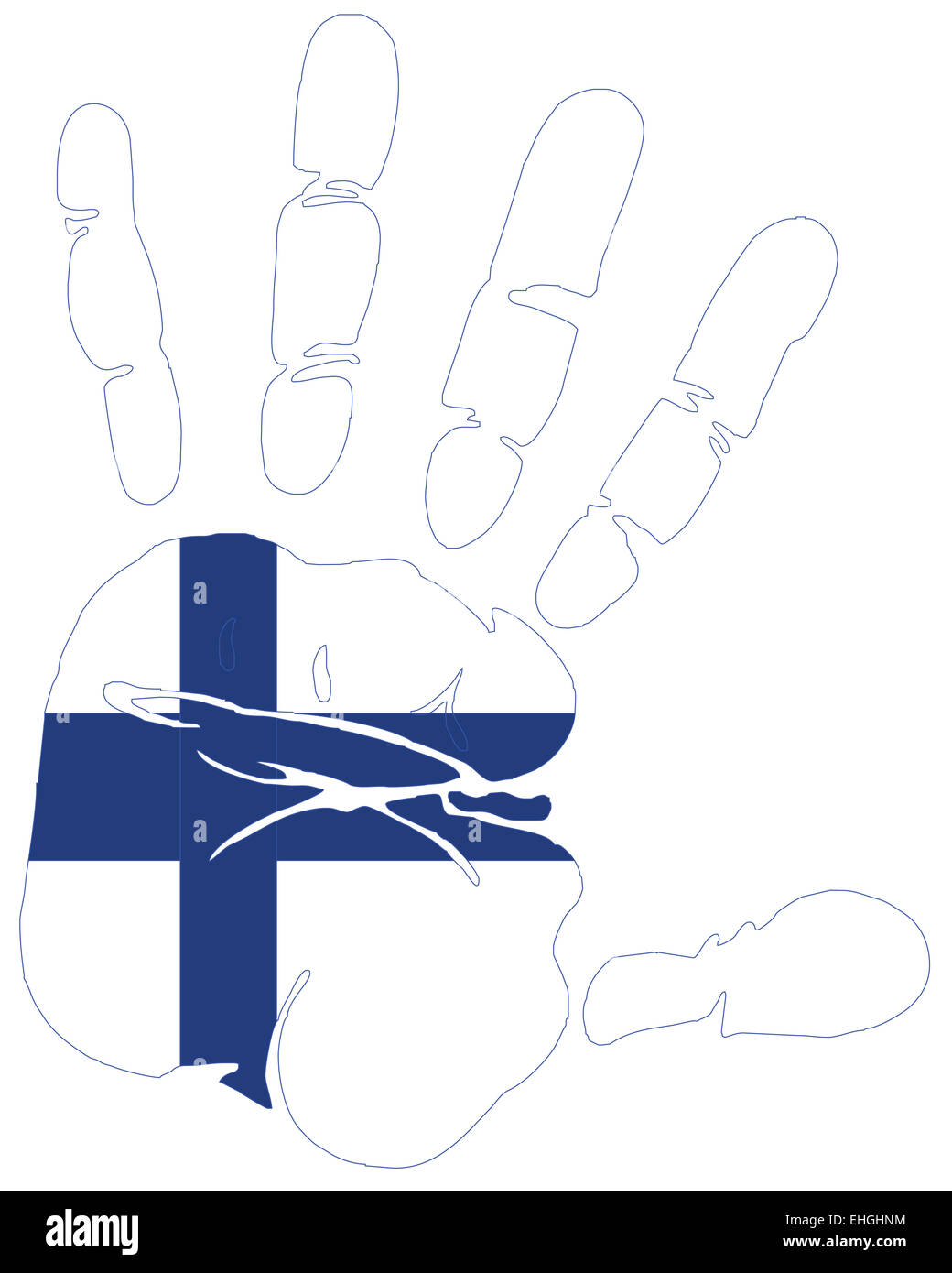 Finland flag in hand print Stock Photo - Alamy