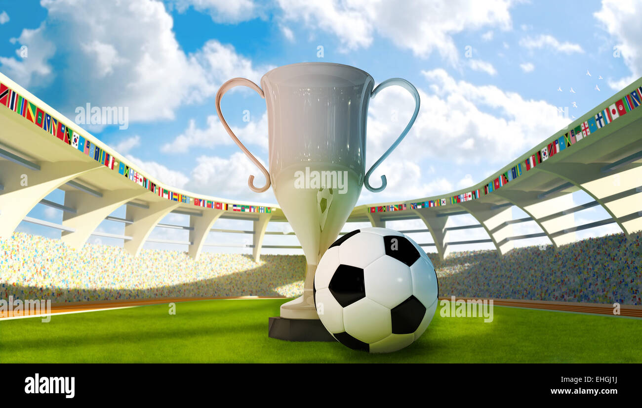 Cup and Soccer ball in the stadium Stock Photo - Alamy