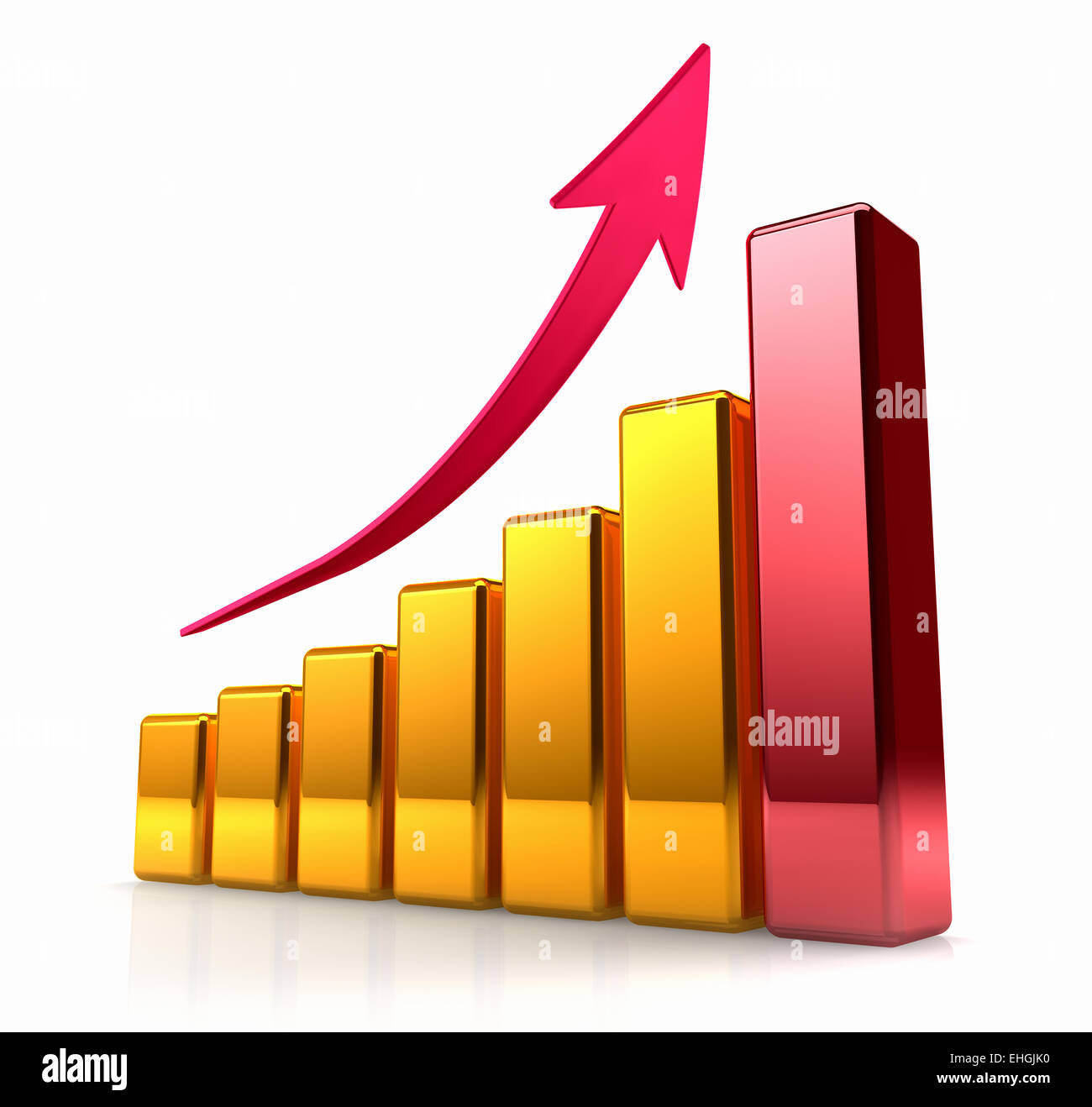 Golden Graph With Arrow Stock Photo - Alamy