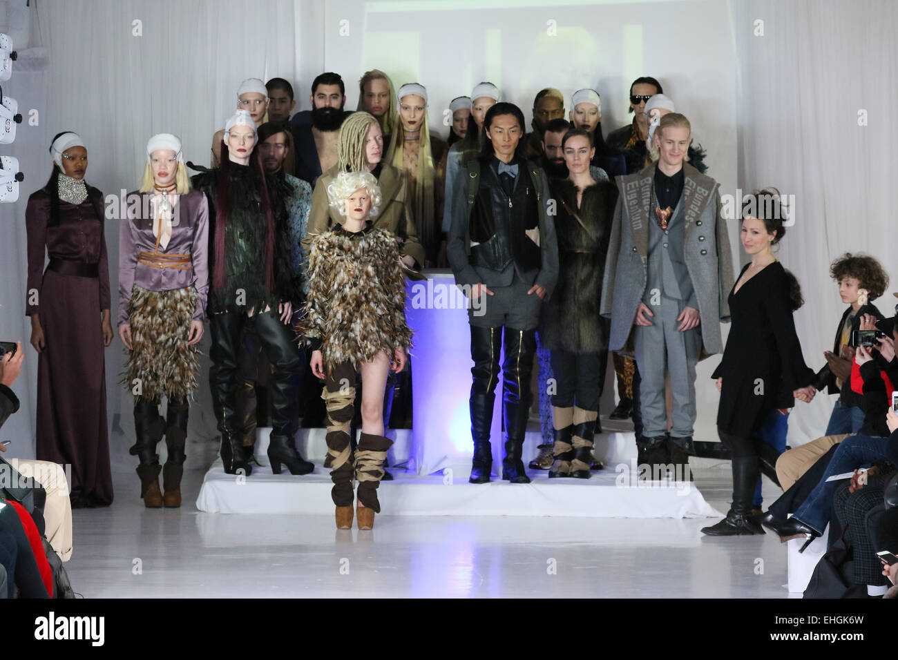 Designer Nina Athanasiou and models on Nina Athanasiou Runway at MBFW ...