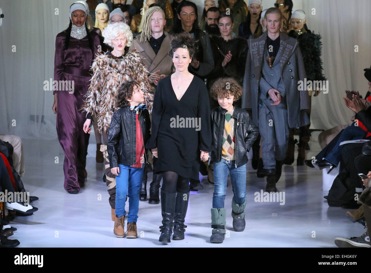 Designer Nina Athanasiou and models on Nina Athanasiou Runway at MBFW ...