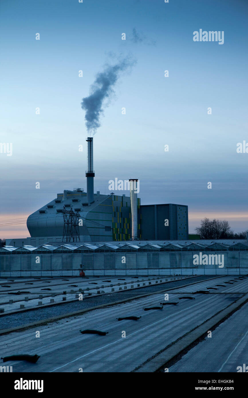 Waste incineration plant and greenhouses in France Stock Photo - Alamy