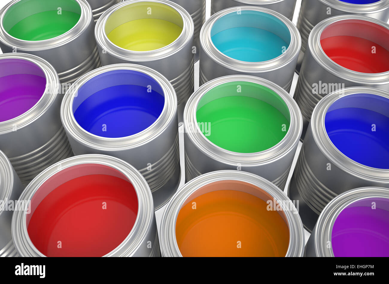 Cans with color paint isolated on white background Stock Photo - Alamy