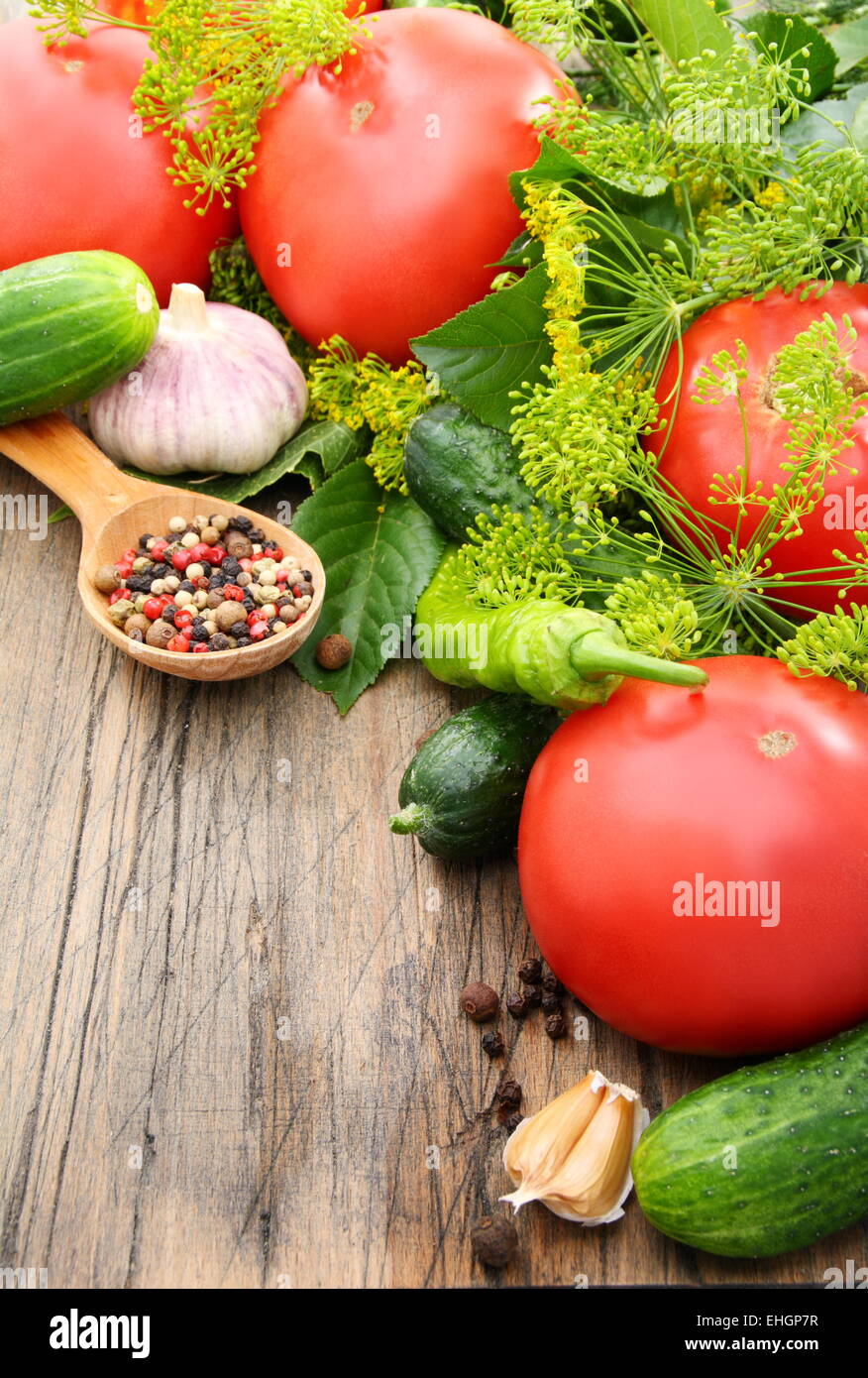 Vegetables for pickling on a wooden table Stock Photo - Alamy