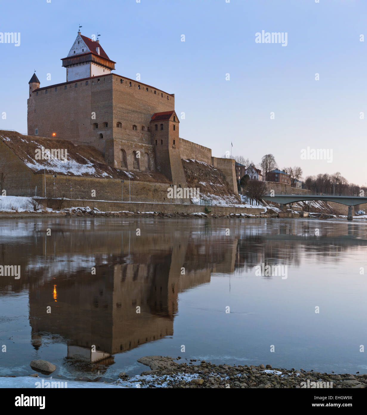 Hermann castle of Narva fortress winter landscape Stock Photo - Alamy