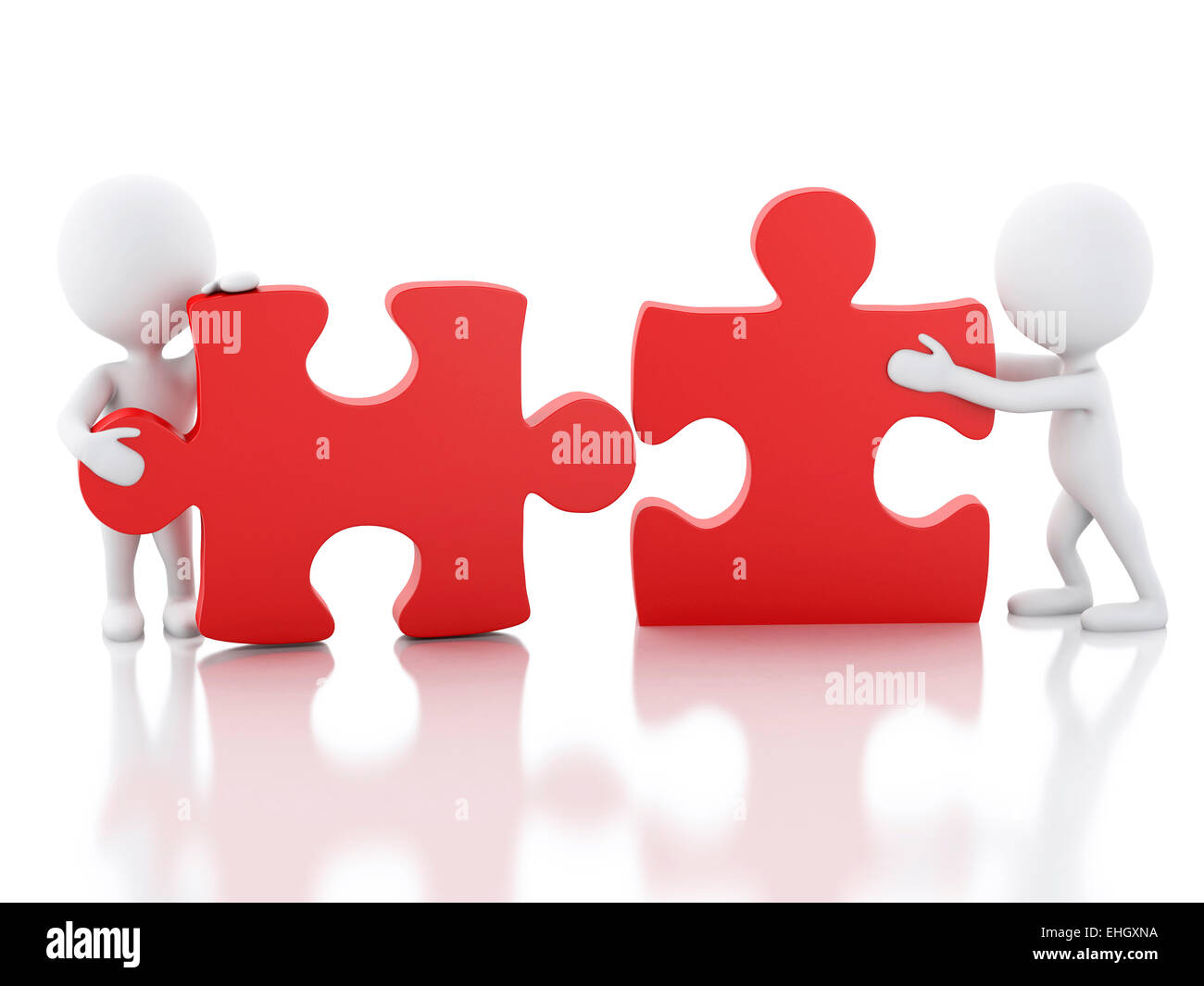3d image. White people work together with puzzle piece. Team concept ...